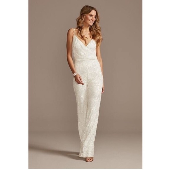 David's Bridal | Pants & Jumpsuits | Db Studio White Sequin Wedding ...